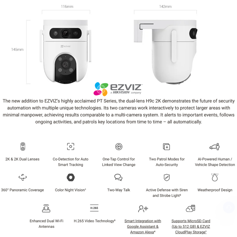 EZVIZ H9c 2K Dual-Lens Pan & Tilt Wi-Fi Camera - SecurityKing