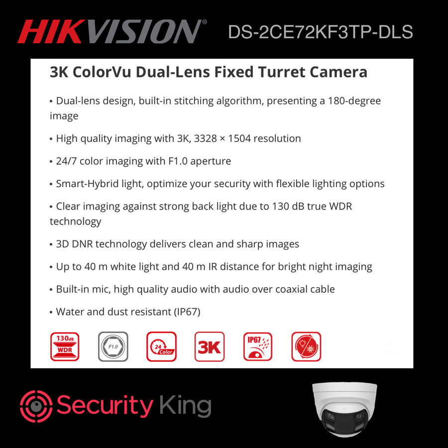 Hikvision 3K ColorVu Dual-Lens 180 Fixed Turret Camera - SecurityKing
