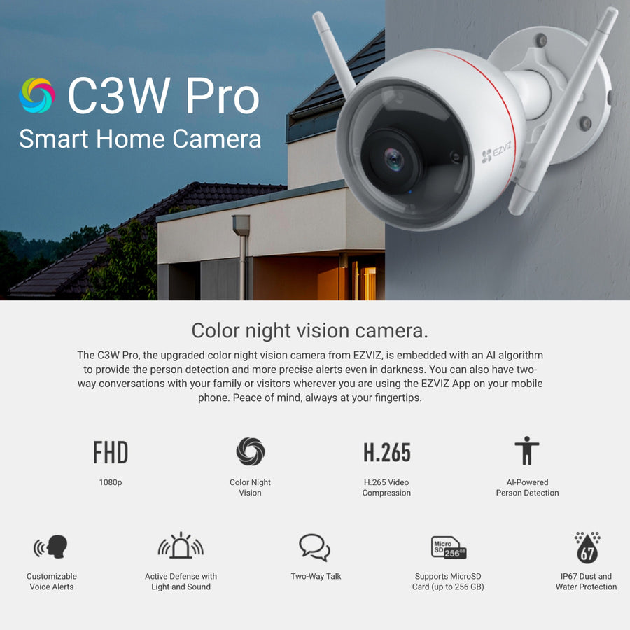 EZVIZ C3W Pro 4MP Color Outdoor WIFI Camera - SecurityKing