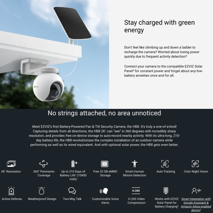 EZVIZ HB8 2K+ Wireless Battery Powered Pan & Tilt WiFi Security Camera ...