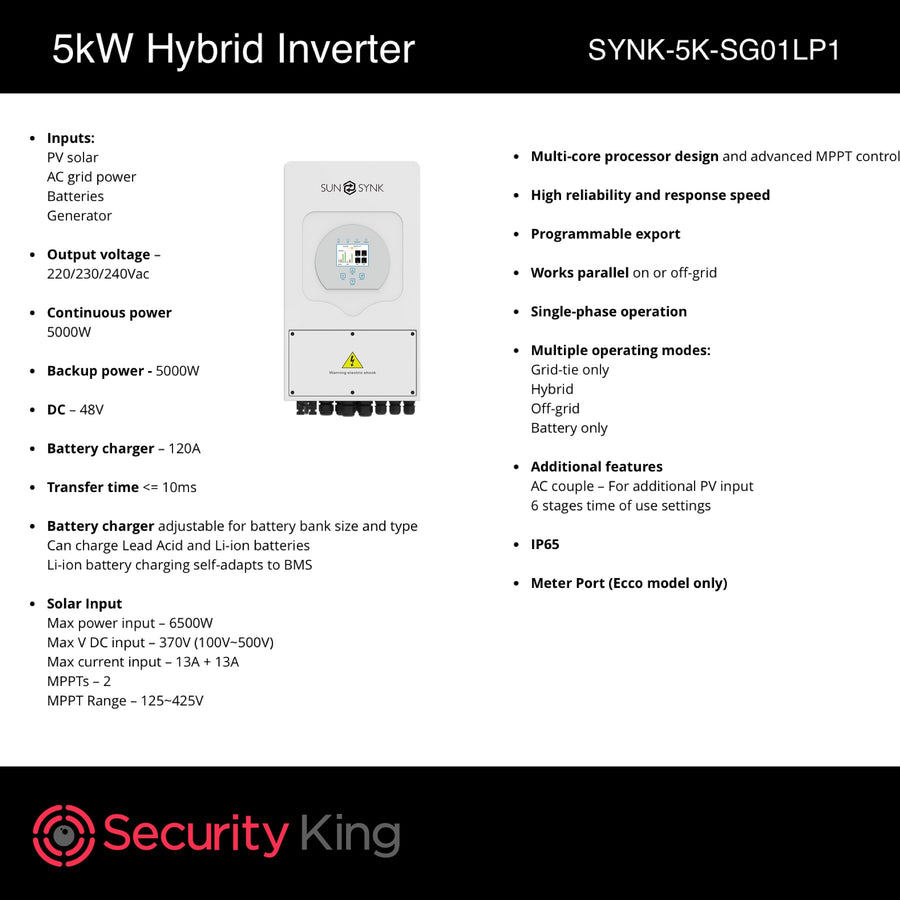 Sunsynk 5Kw Hybrid Inverter 48V - SecurityKing