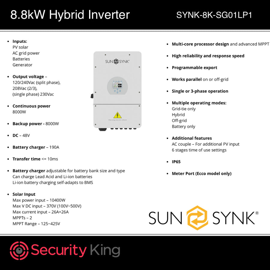 Sunsynk 8Kw Hybrid Inverter 48V - SecurityKing