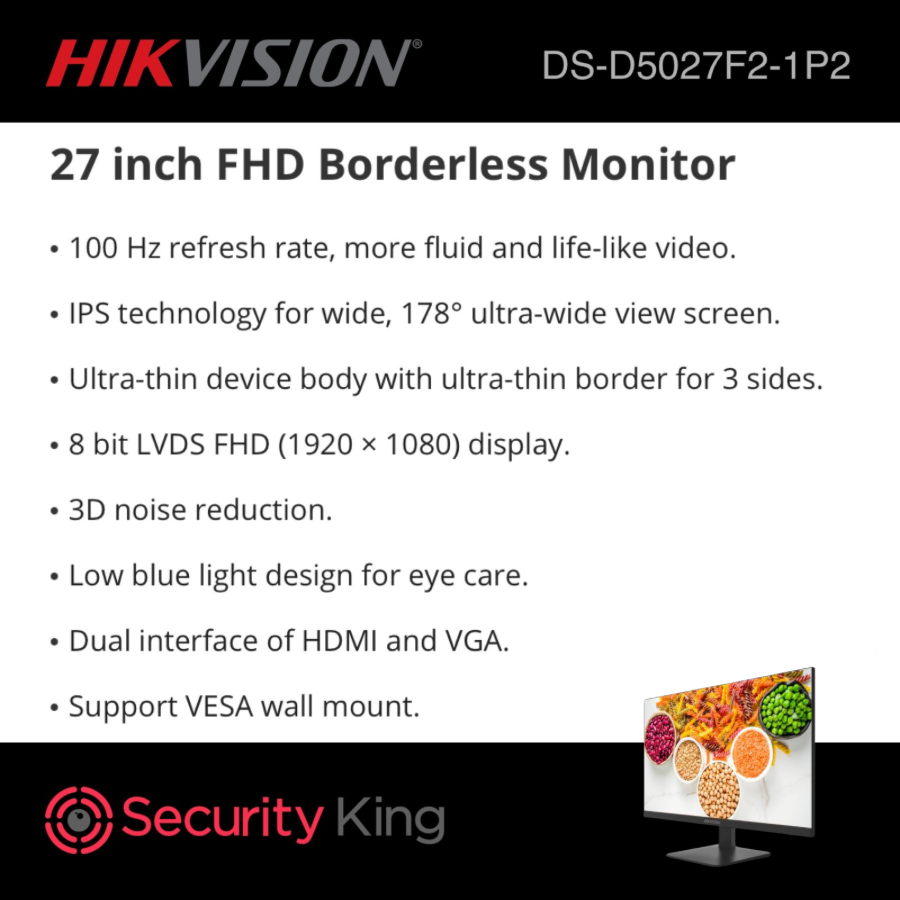 Hikvision 27'' FHD Borderless Monitor - SecurityKing