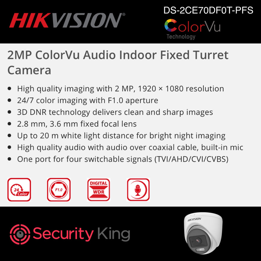 Hikvision 2MP ColorVu Audio Dome Camera - New Launch - SecurityKing