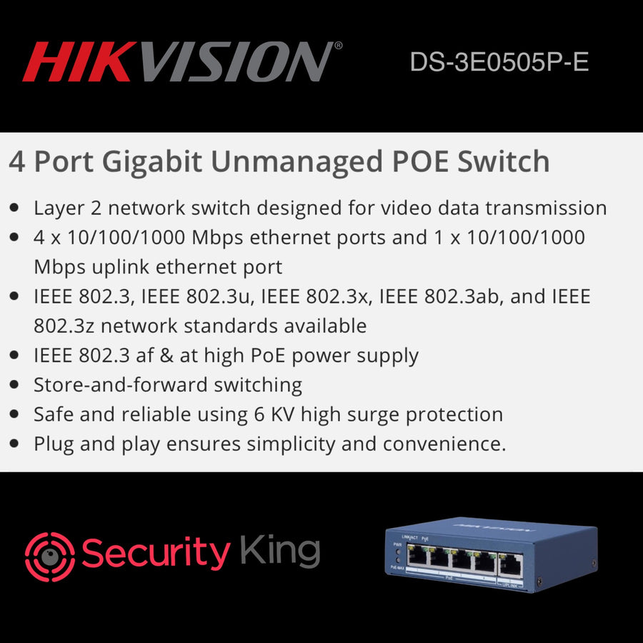 Hikvision 4 Port Gigabit Unmanaged POE Switch - SecurityKing