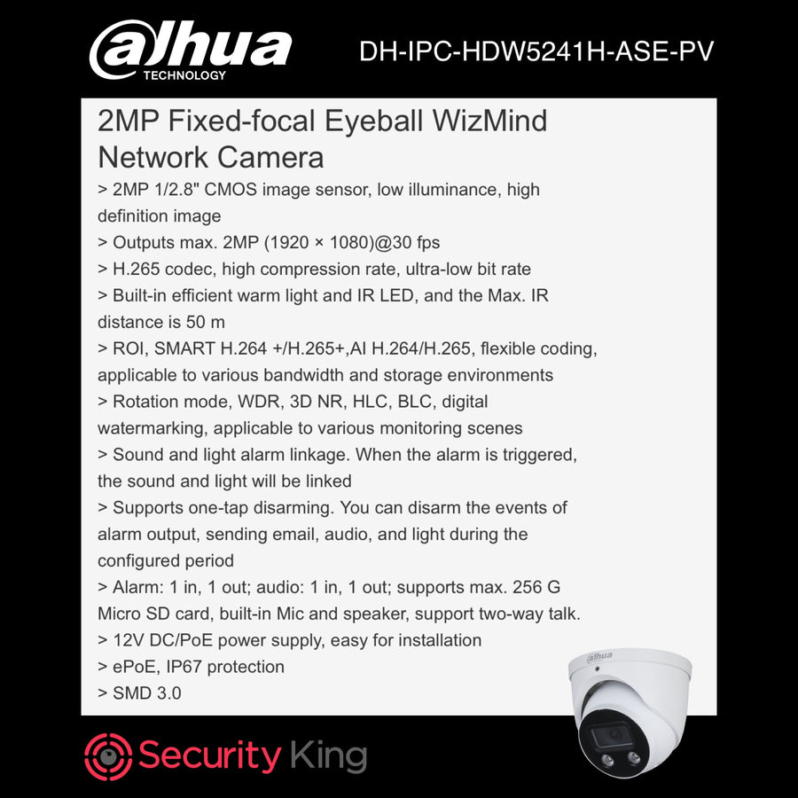 Dahua 2MP Fixed-focal Dome WizMind Network Camera - SecurityKing