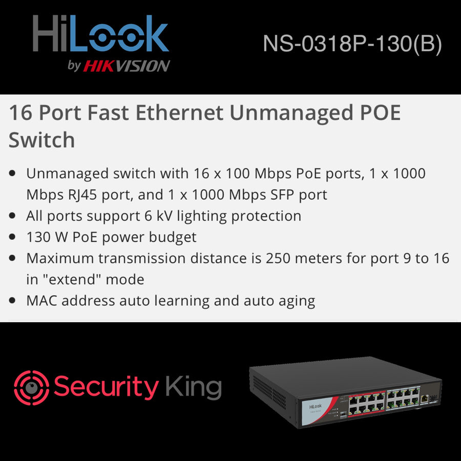HiLook 24 Port Fast Ethernet Unmanaged POE Switch - SecurityKing