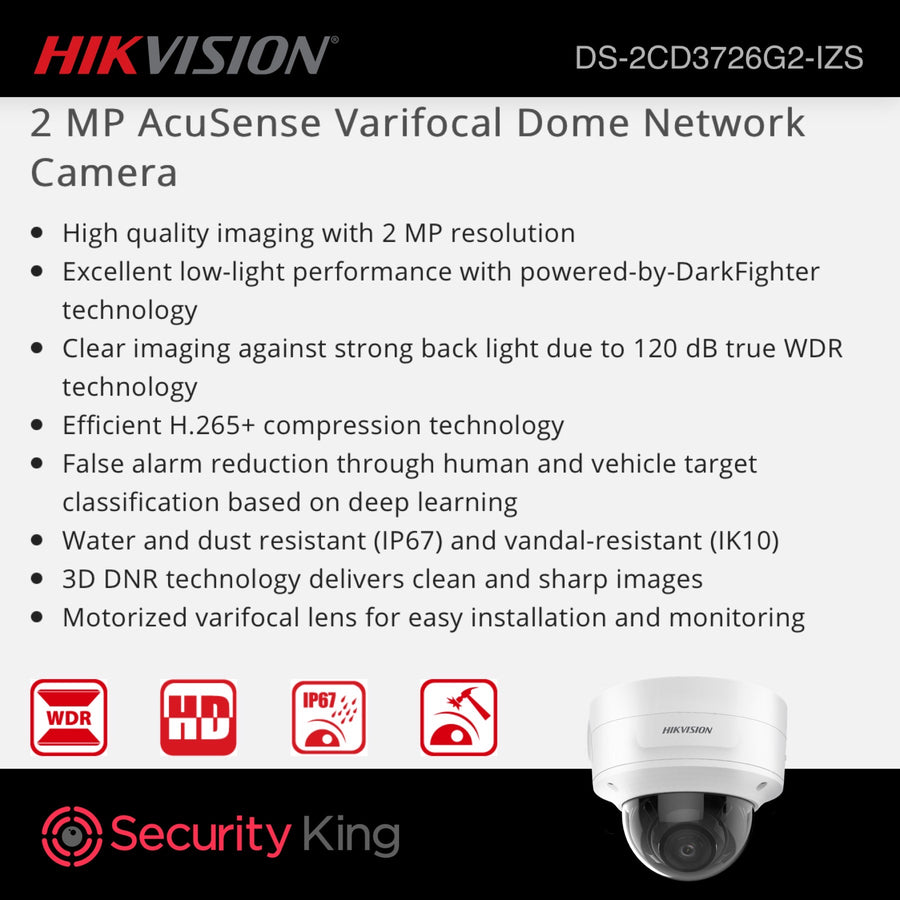 Hikvision 2MP AcuSense Varifocal Dome Network Camera 2.7-13.5mm - SecurityKing