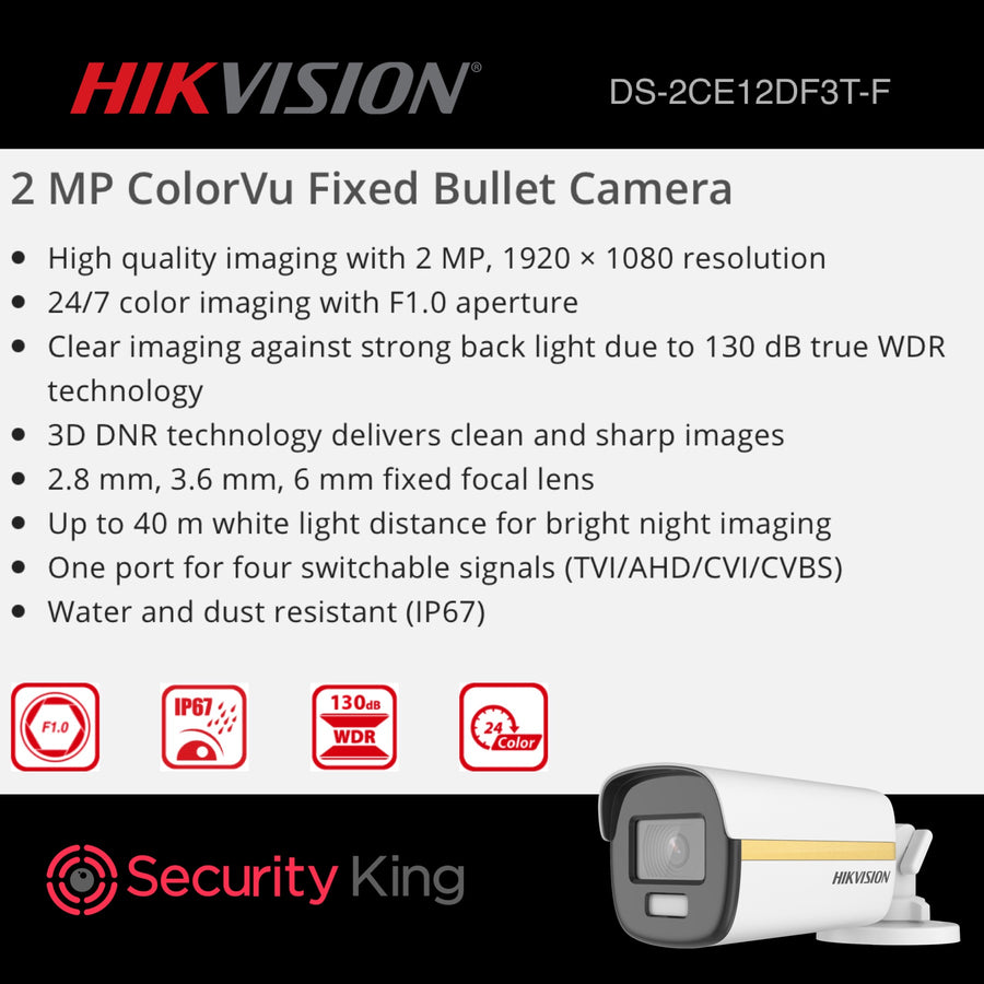 Hikvsion 2MP ColorVu Bullet Camera - Gold Series - 40m - SecurityKing